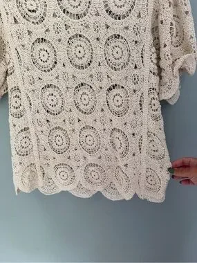 Solitaire | Tops | Solitaire Crochet Cream 0 Cotton Open Knit Scalloped ...